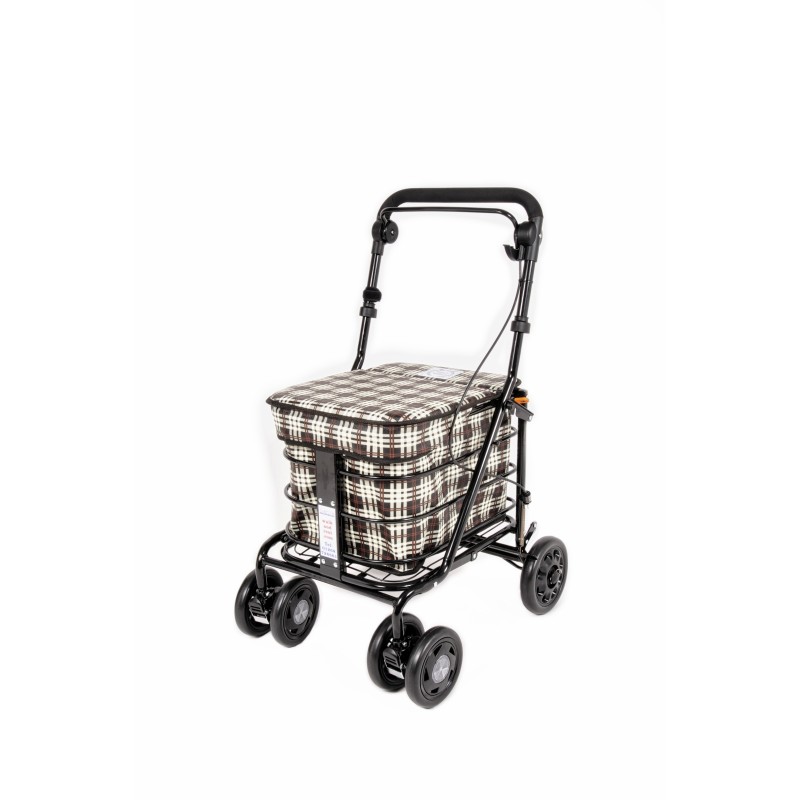 2025 NEW Seated Shopping / Walker Trolley - Brown Tartan BLACK EDITION