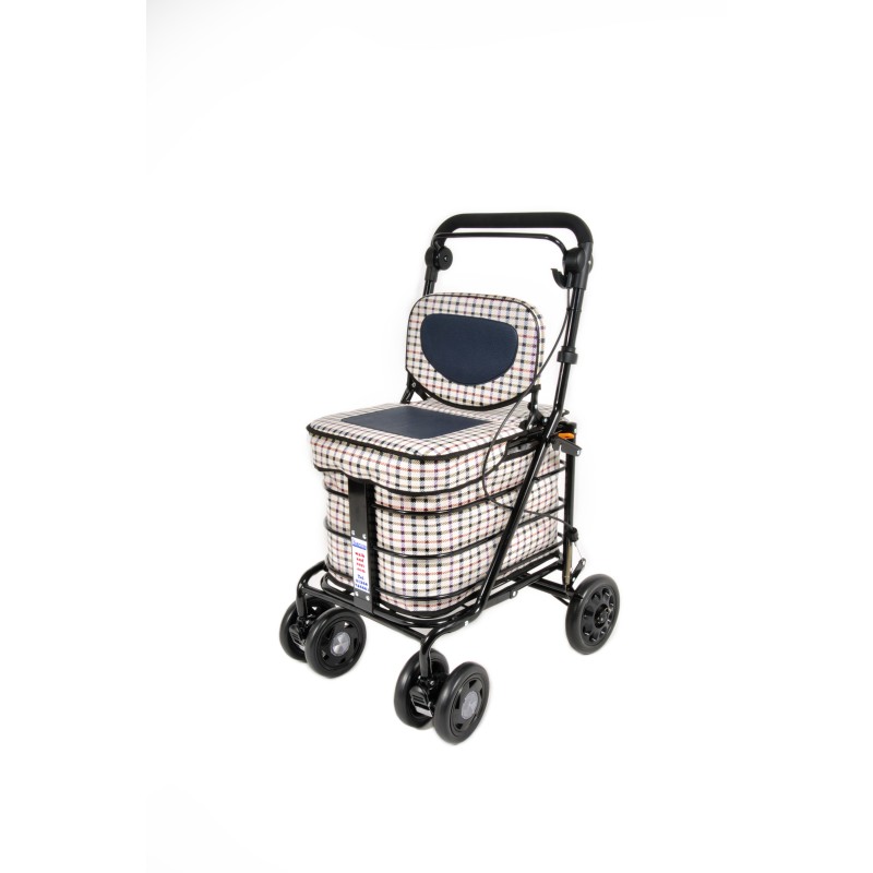 2025 NEW Backrest & Seat Shopping / Walking Trolley - Light Tartan BLACK EDITION