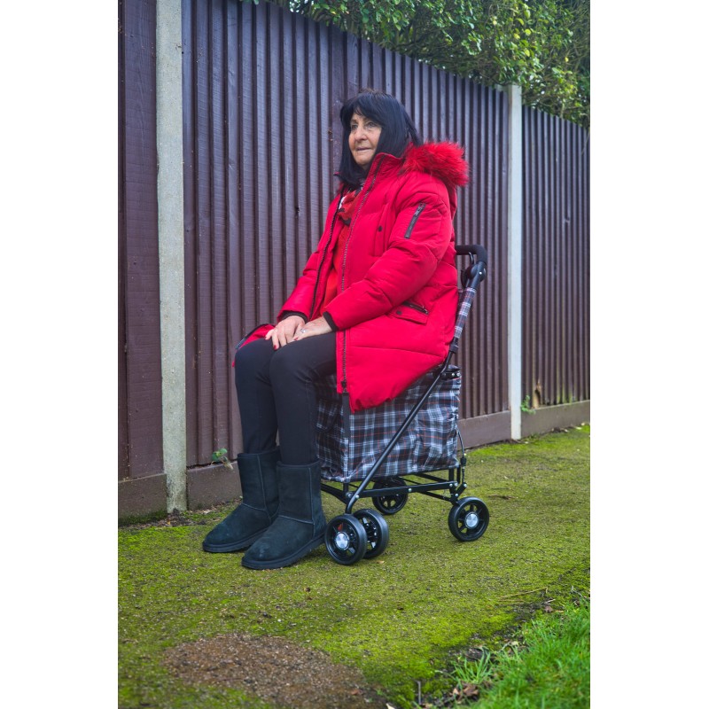 NEW - Lightweight Walk, Rest & Shop 3 in 1 Trolley - Navy Tartan